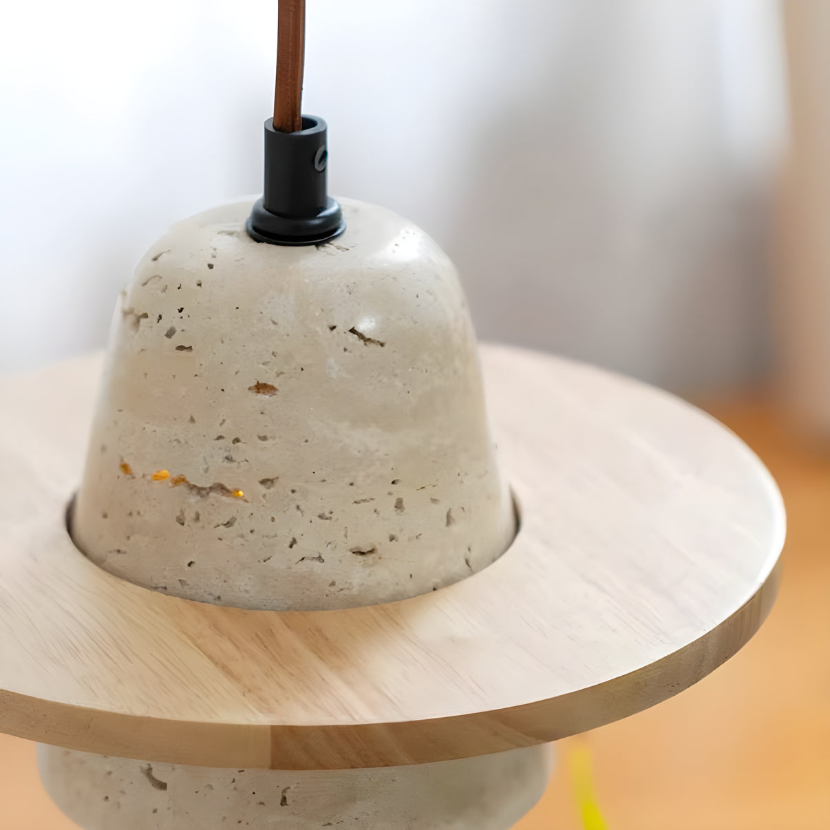 Halo Travertine & Wood Pendant Light | ModefinityHalo Travertine & Wood ...