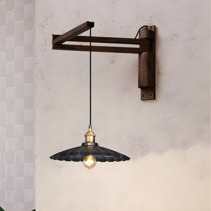 Industrial Swing Arm Wall Light | ModefinityIndustrial Wood Swing Arm ...