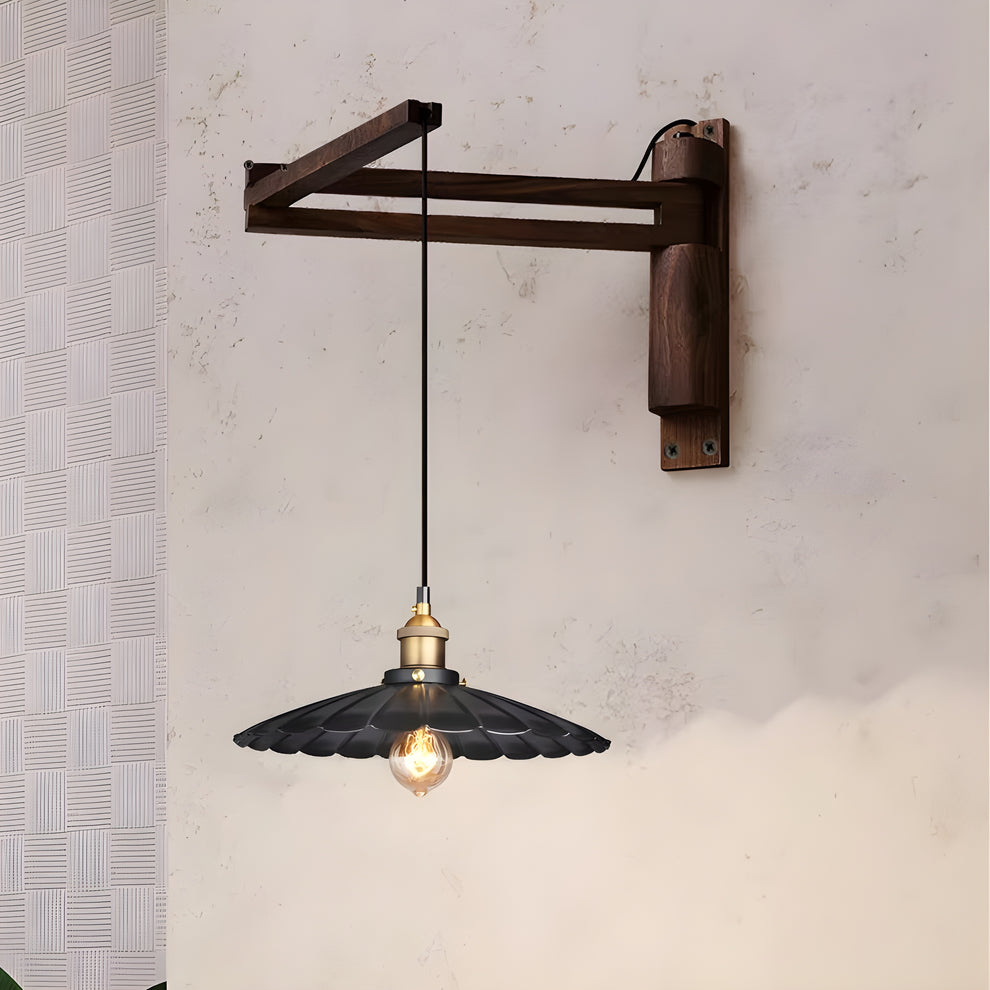 Industrial Swing Arm Wall Light | ModefinityIndustrial Wood Swing Arm ...