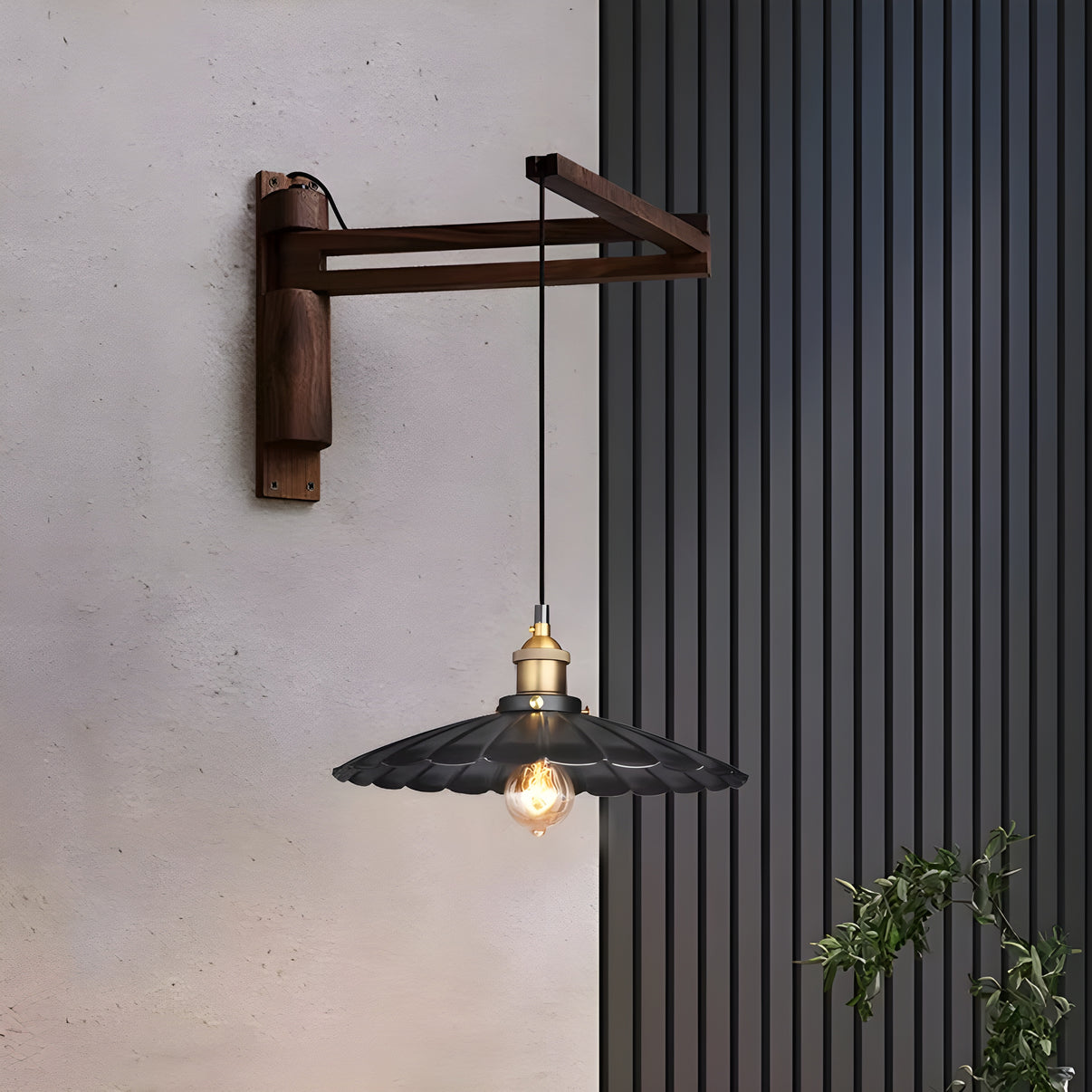 Industrial Swing Arm Wall Light | ModefinityIndustrial Wood Swing Arm Wall Light Sconce