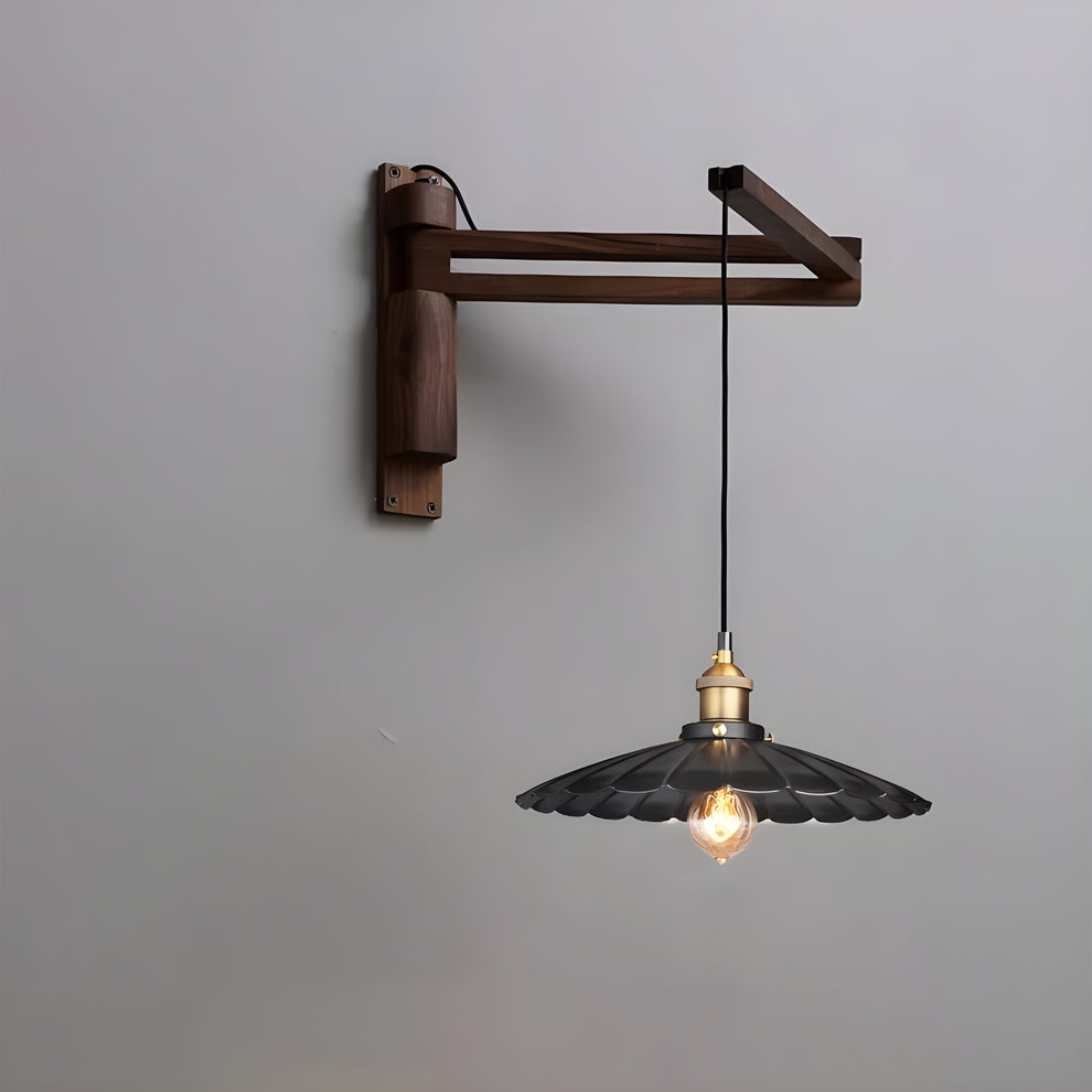 Industrial Swing Arm Wall Light | ModefinityIndustrial Wood Swing Arm Wall Light Sconce