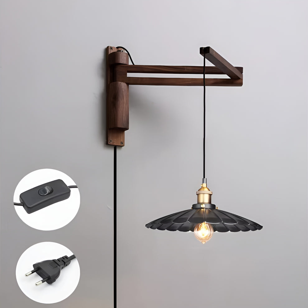 Industrial Swing Arm Wall Light | ModefinityIndustrial Wood Swing Arm ...