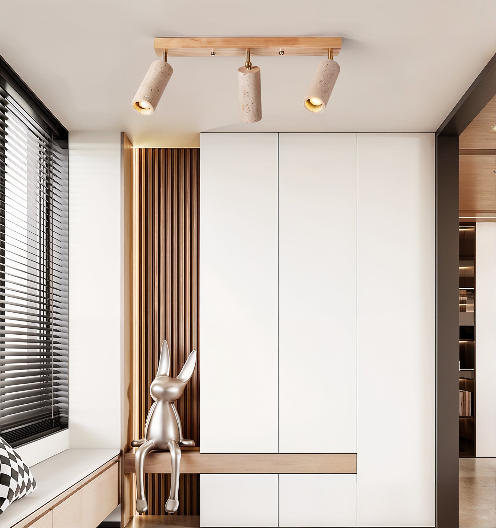 Modern Triple Adjustable Wood & Concrete Ceiling Spotlight ...
