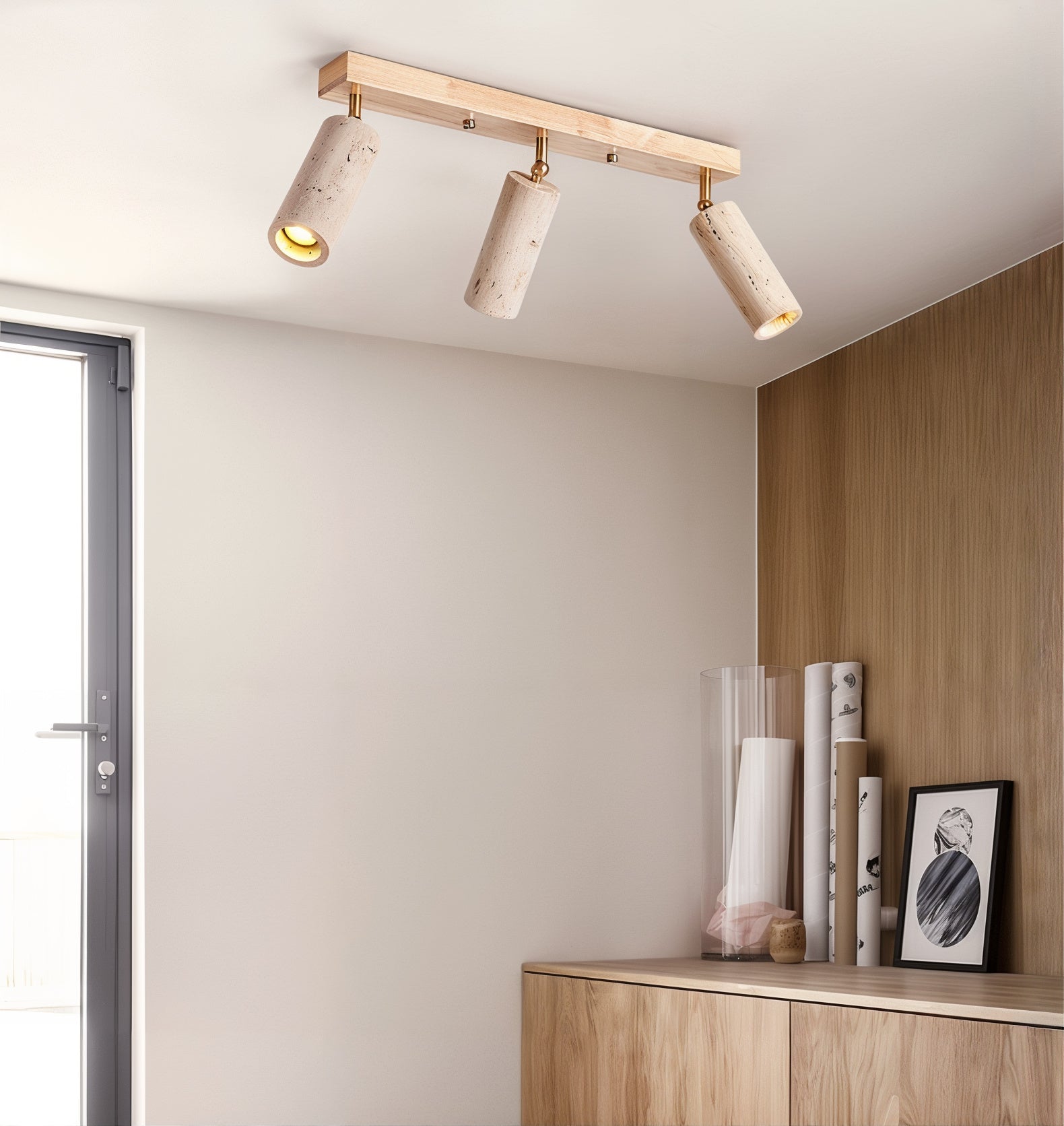 Modern Triple Adjustable Wood & Concrete Ceiling Spotlight ...