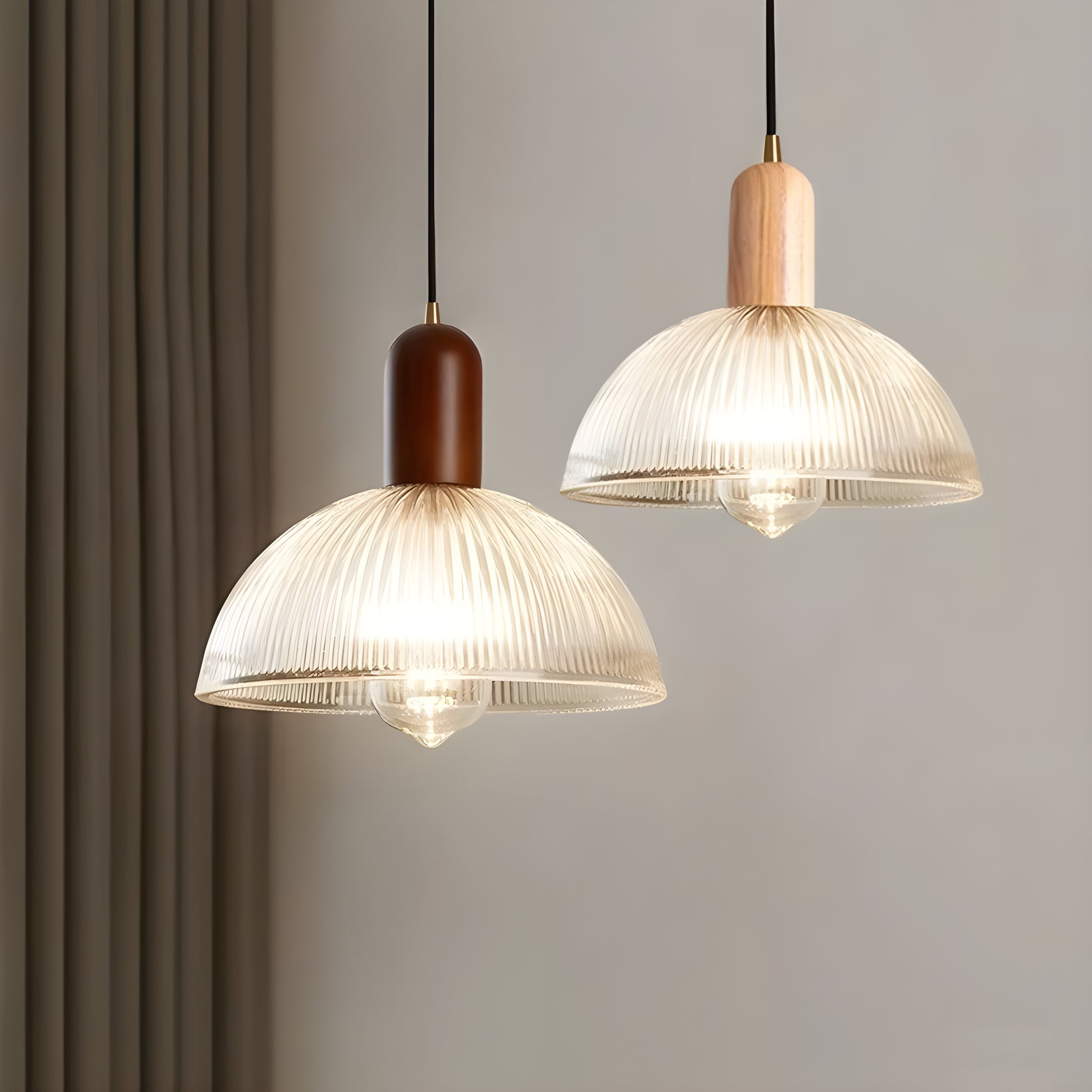 Nordic Ribbed Glass & Wood Pendant Light | ModefinityNordic Ribbed ...