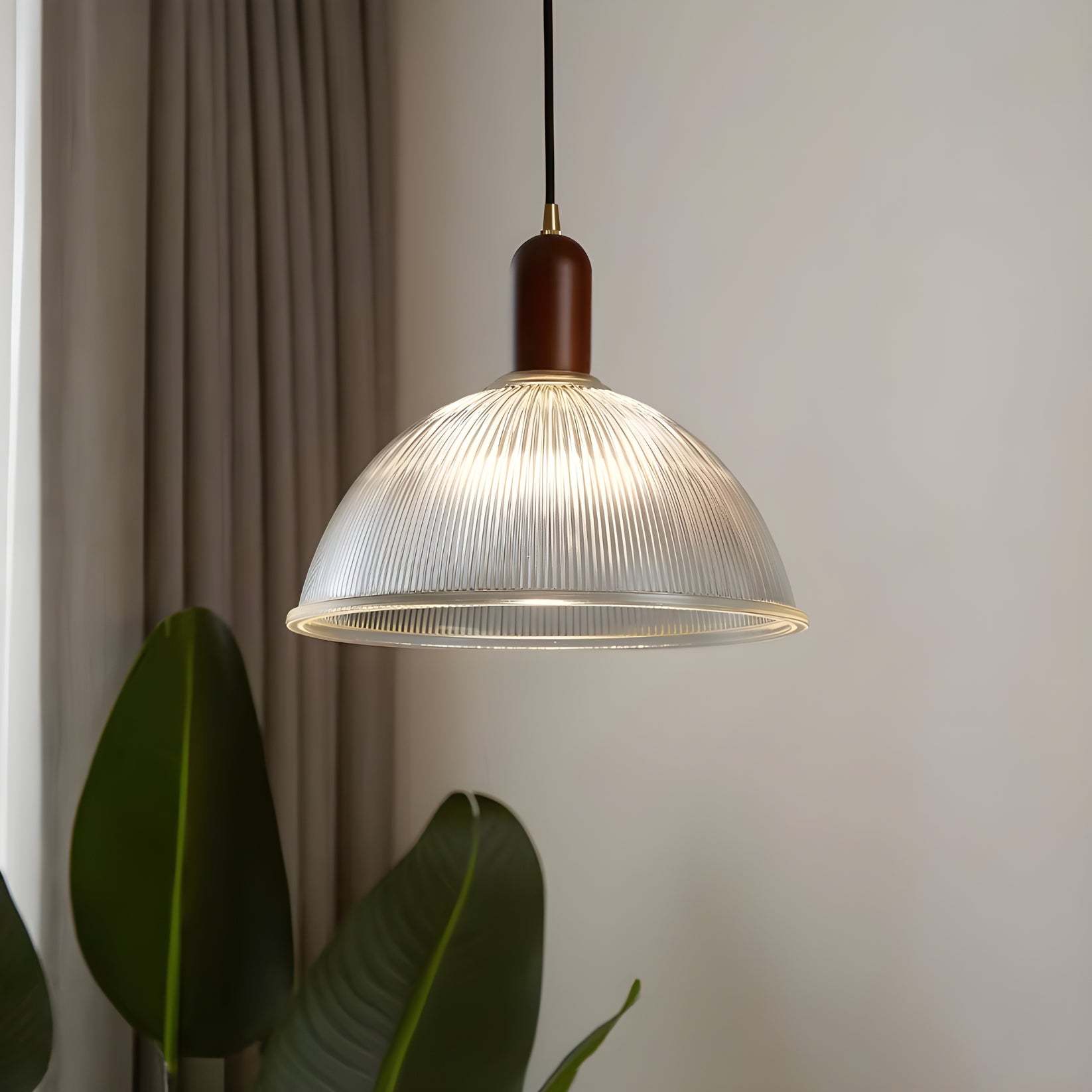 Nordic Ribbed Glass & Wood Pendant Light | ModefinityNordic Ribbed ...
