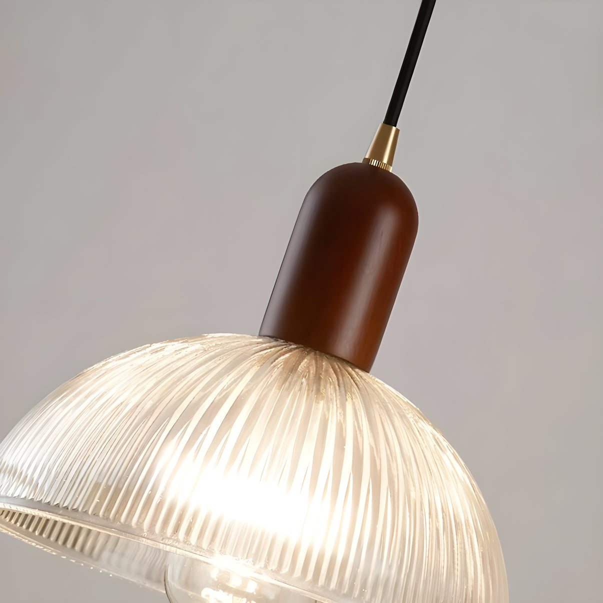 Nordic Ribbed Glass & Wood Pendant Light | ModefinityNordic Ribbed ...