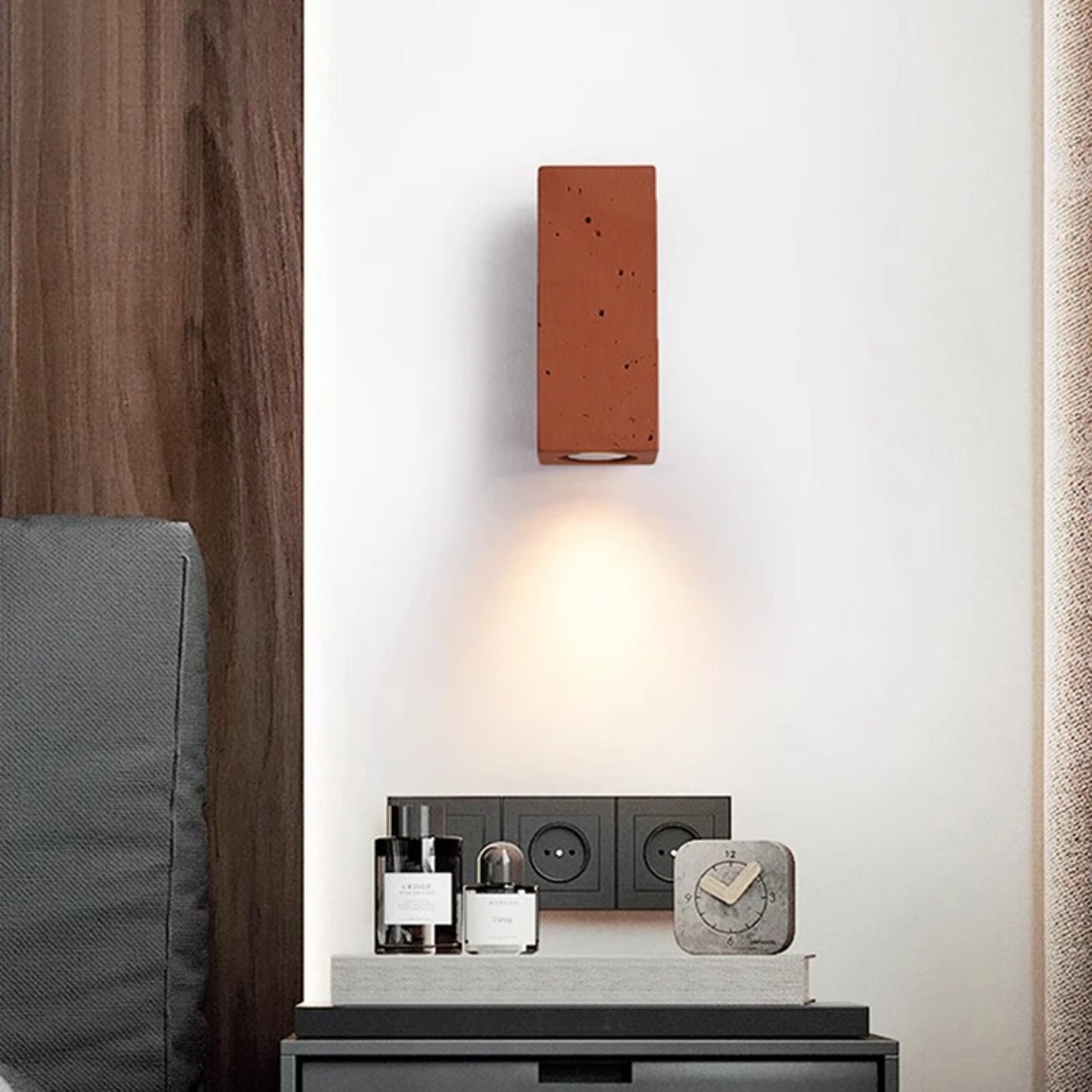 Terracotta Minimalist Wall Light – Modern Rustic Cylinder & Cube Desig