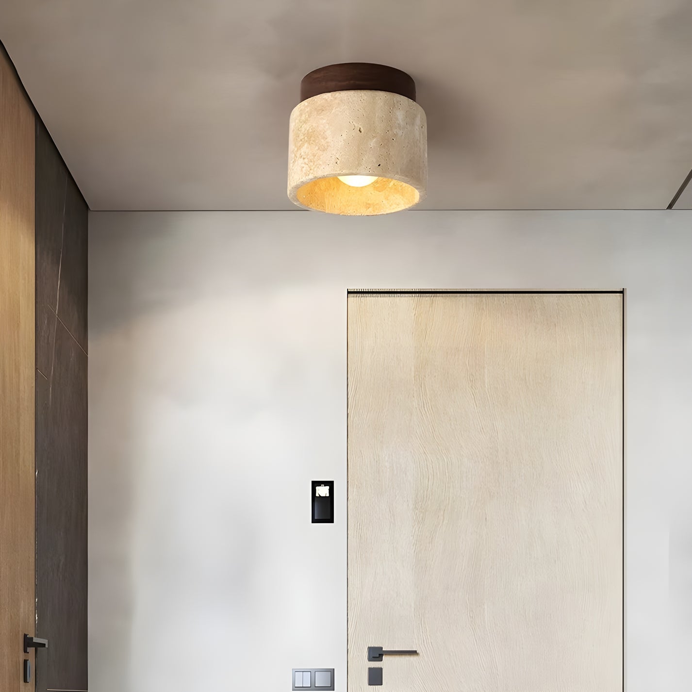 Travertine & Walnut Flush Mount Ceiling Light | ModefinityTravertine ...