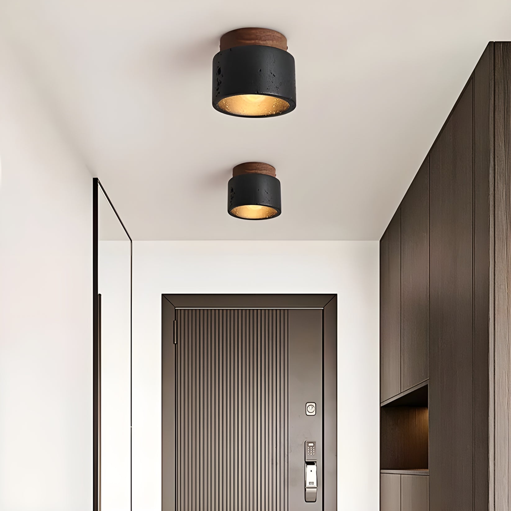 Travertine & Walnut Flush Mount Ceiling Light | ModefinityTravertine ...