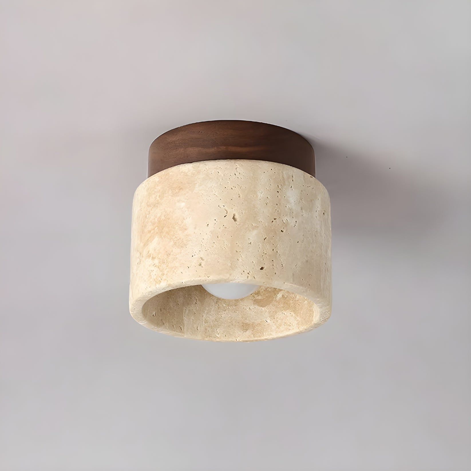 Travertine & Walnut Flush Mount Ceiling Light | ModefinityTravertine ...