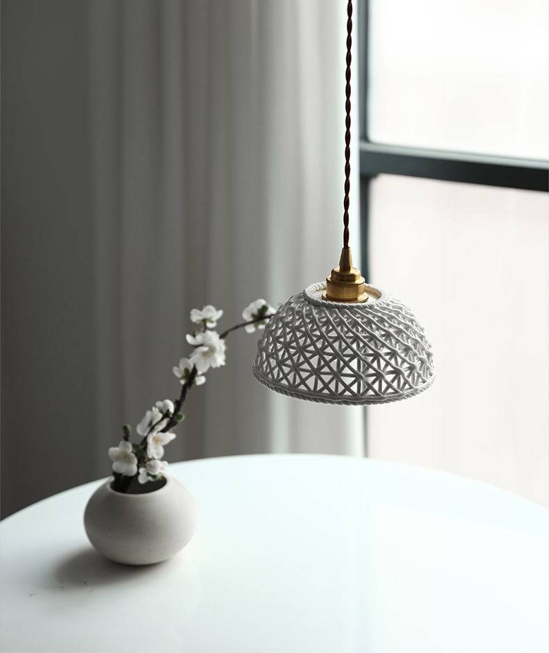 Artisan Ceramic Pendant Light with Solid Brass Details