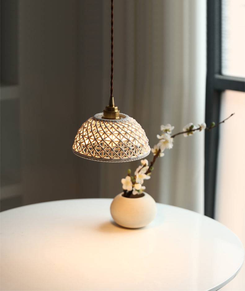 Artisan Ceramic Pendant Light with Solid Brass Details