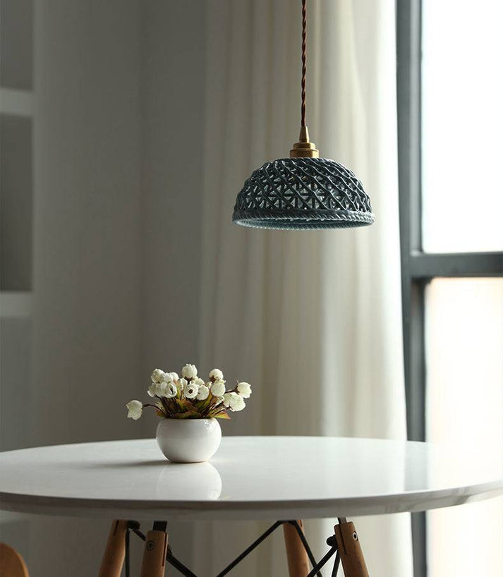 Artisan Ceramic Pendant Light with Solid Brass Details