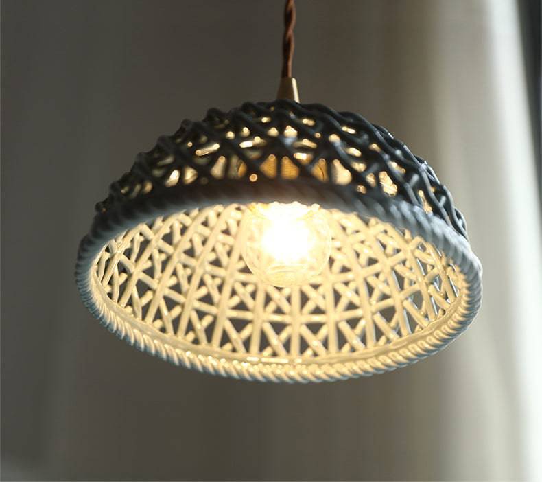 Artisan Ceramic Pendant Light with Solid Brass Details