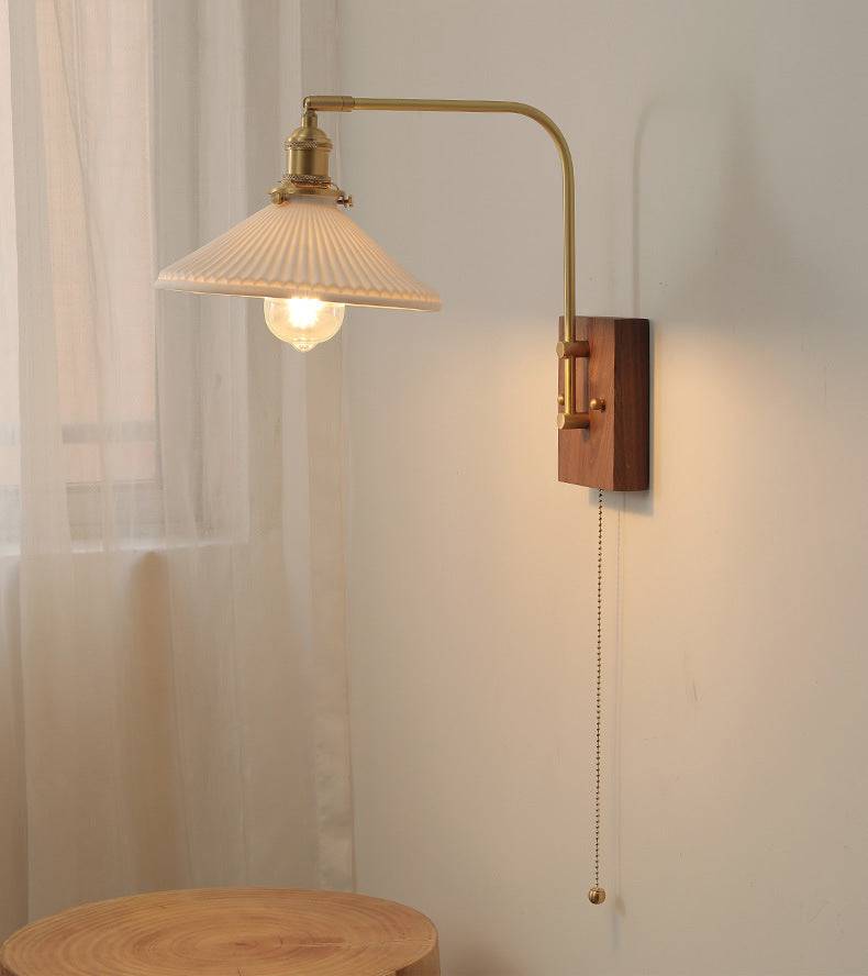 Glass Wall Light With Wood Plate