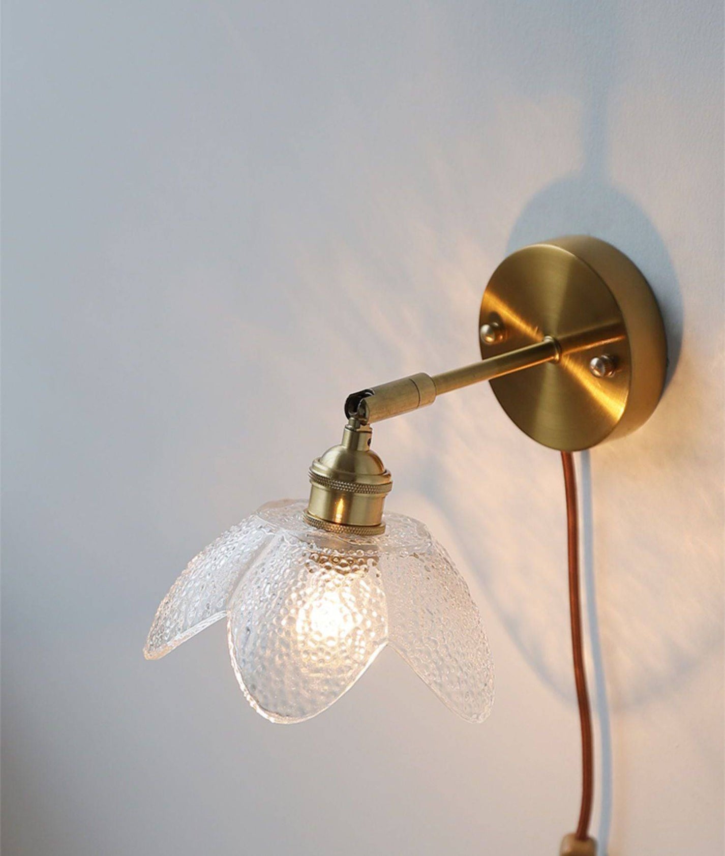 Flower Glass Plug In Wall Sconce Light - 225GBWL | ModefinityBrass Wall ...