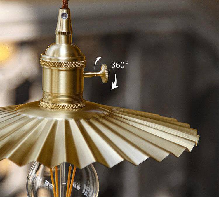 Fluted Brass Pendant Light – Rustic Glass Shade Dimmable Fixture ...