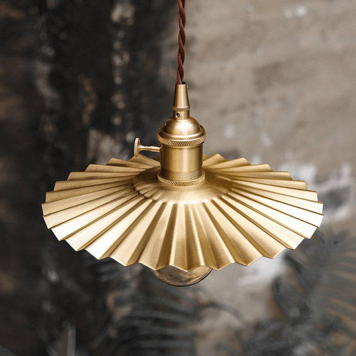 Fluted Brass Pendant Light – Rustic Glass Shade Dimmable Fixture ...