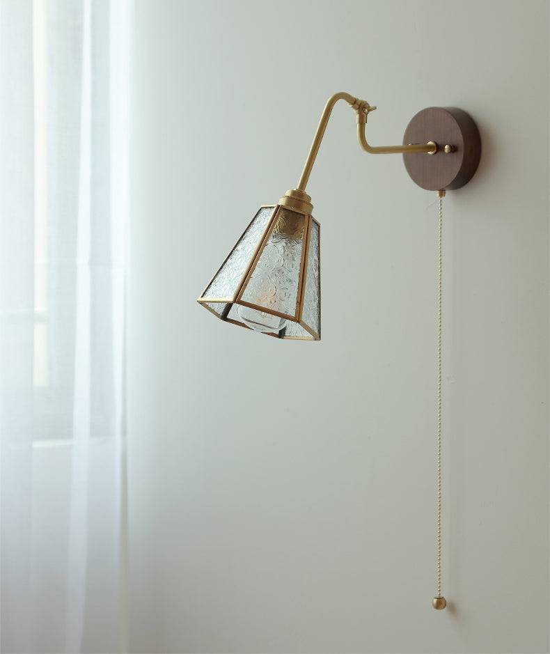 Glass Wall Light with Wood Plate – Modern Walnut and Brass Fixture ...