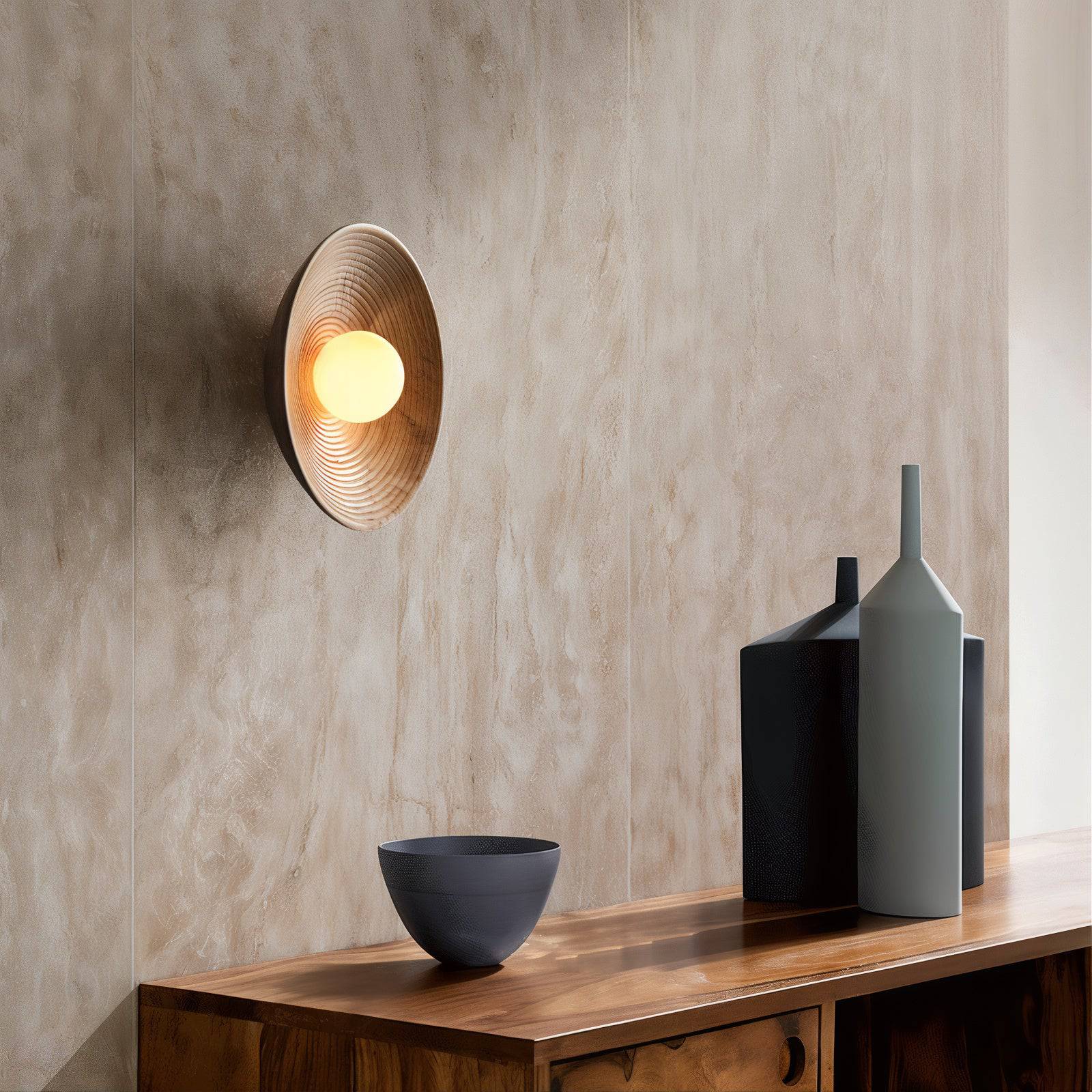Japandi Textured Wooden Wall Sconce | ModefinityJapandi Textured Wooden ...