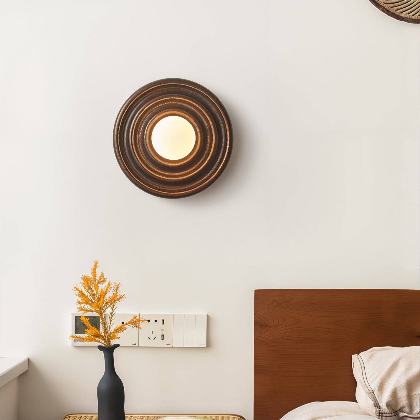 Japandi Wood Circle Wall Sconce
