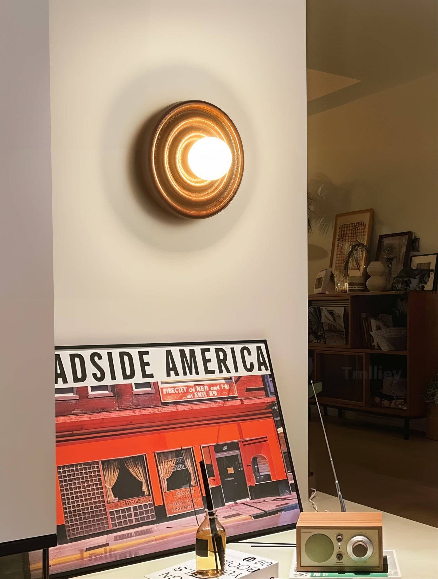 Japandi Wood Circle Wall Sconce