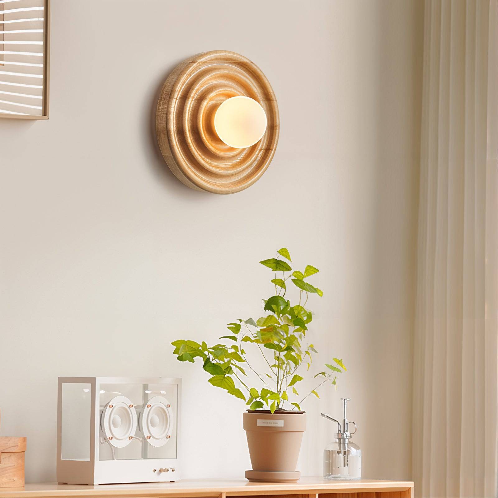 Japandi Wood Circle Wall Sconce