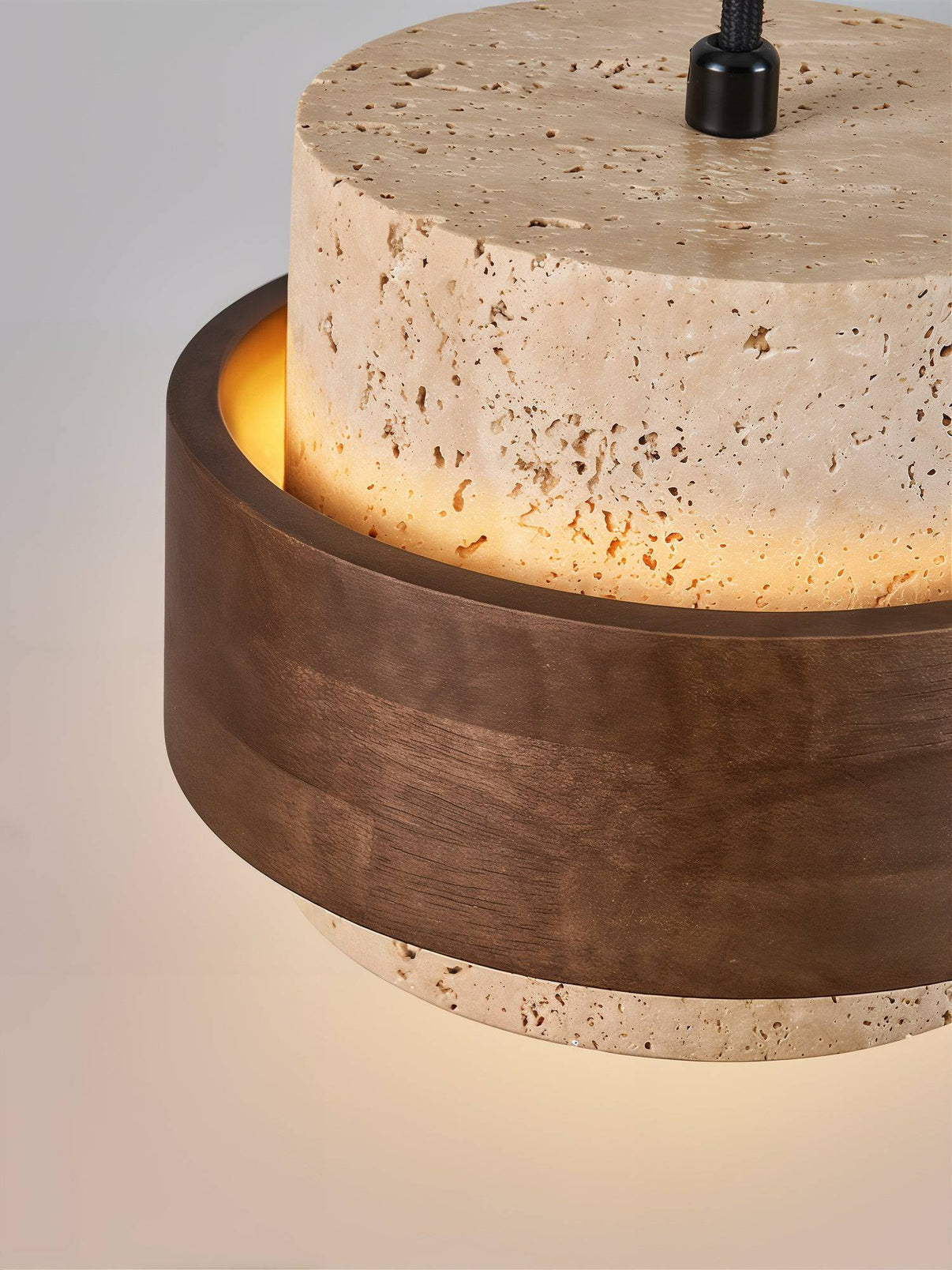 Rustic Modern Travertine Stone And Wood Pendant Light ...
