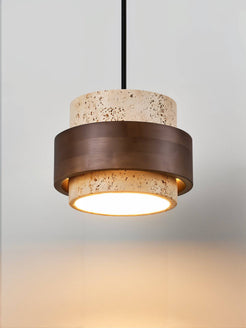 Rustic Modern Travertine Stone And Wood Pendant Light ...
