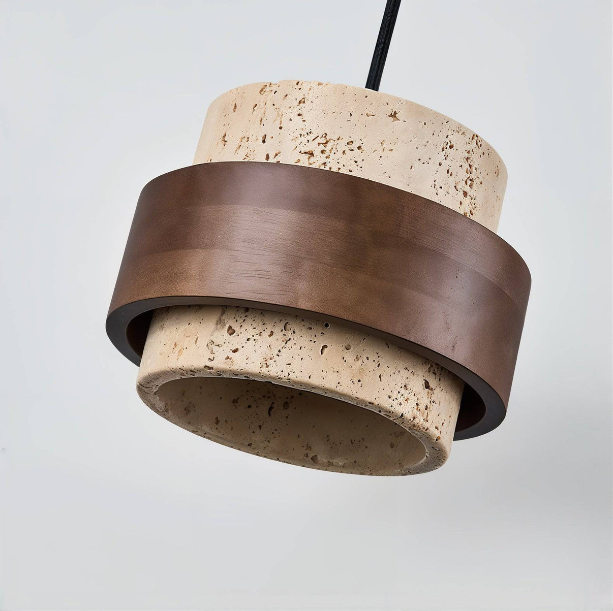 Rustic Modern Travertine Stone And Wood Pendant Light ...