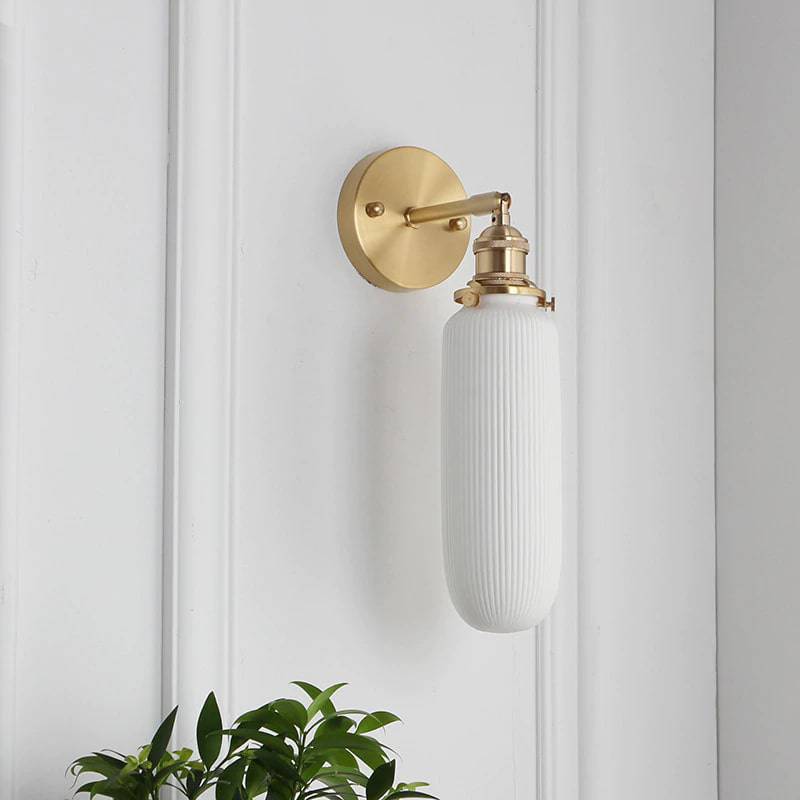 White Ceramic Wall Light with Brass Fixture – Minimalist Dimmable Wall ...